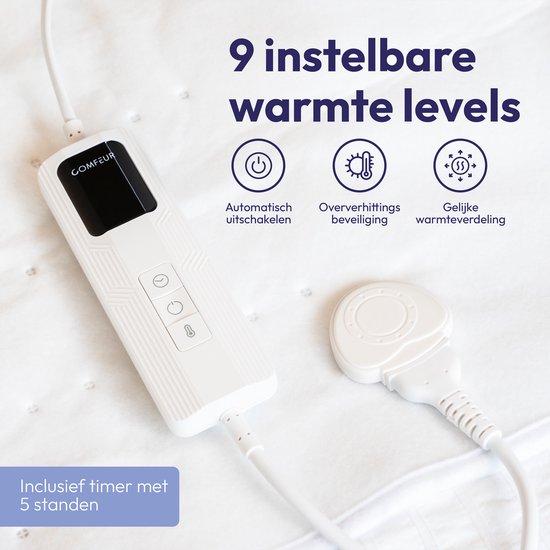 Comfeur Elektrische onderdeken 190x80 cm - 9 Warmtestanden - 5 Timer ...