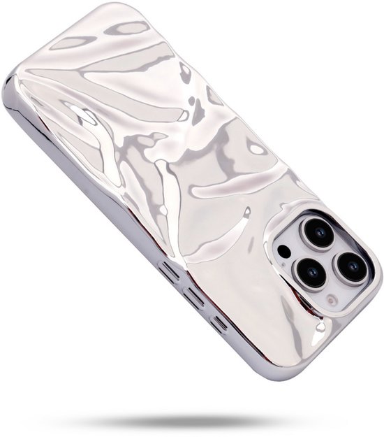 "iPhone 16 Pro Hoesje – 3D Curved Glossy Case – Zilver | bol