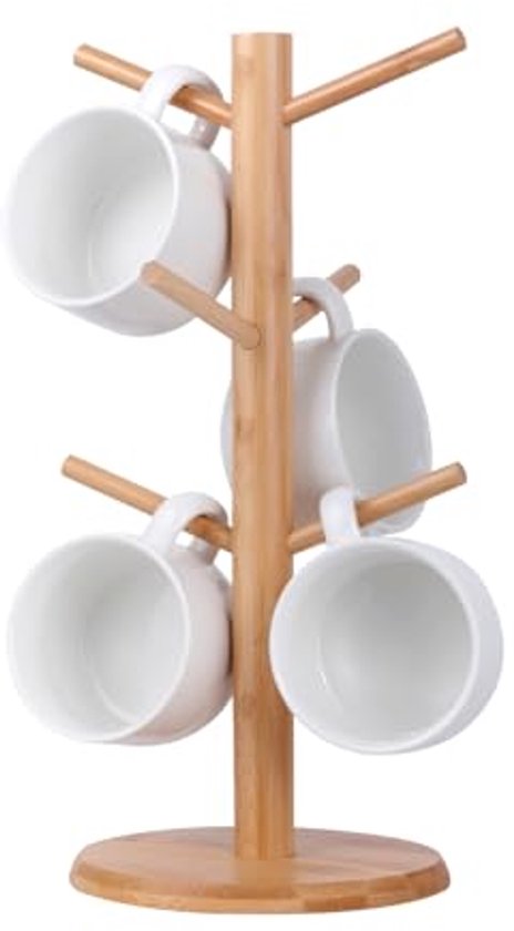 Bamboe Koffiekopjeshouder met 6 Haken - Praktische Mokken Organizer | bol