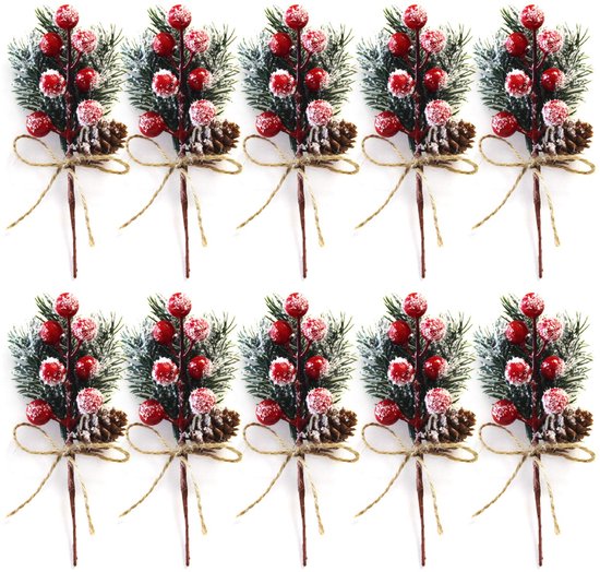 Unyqoos® Set van 10 kunstmatige dennentakken met bessen voor sfeervolle ...
