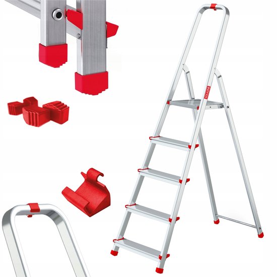 Baulich Aluminium ladder met 5 treden - met haak, antislip treden ...