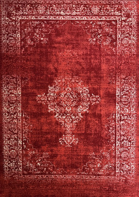 Istanbul Vintage - Laagpolig Vloerkleed - Retro Tapijt - Rood- 80x150 ...