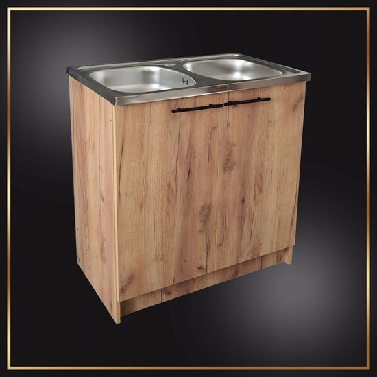 STAMAR - Keukenkast 80 + Tweekomponenten Spoelbak Draaikraan Afvoer - Gouden | bol