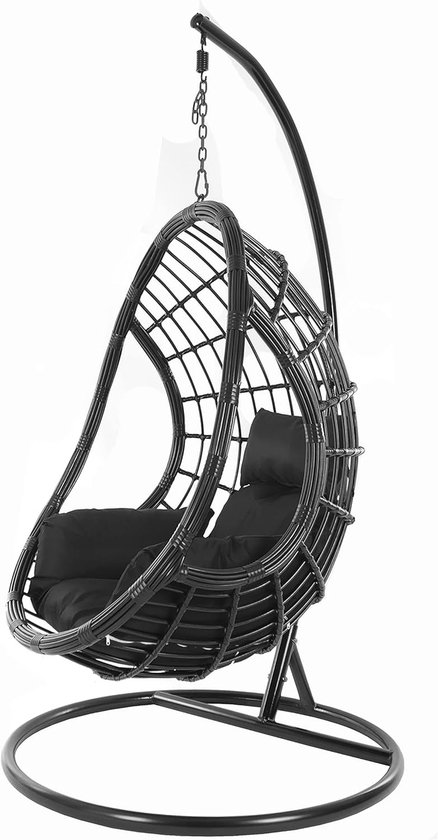 Grote hangstoel met frame en kussens, polyrotan zwart | bol