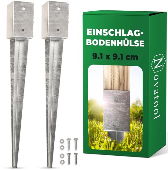 Novatool 2x Grondhulsset 91x91x750 mm, Grondhuls Parasolpaalsteunen Hekpaal Houten... | bol