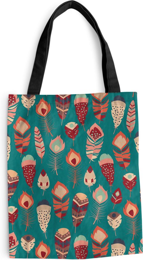 Schoudertas - Strandtas - Shopper Veren - Ornament - Design - 40x50 cm - Katoenen tas | bol.com