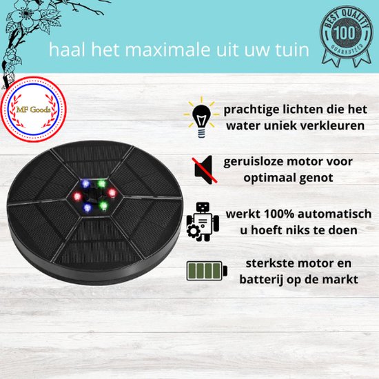 MF Goods - luxe Solar fontein met gekleurde LED lampjes + 7 gratis ...