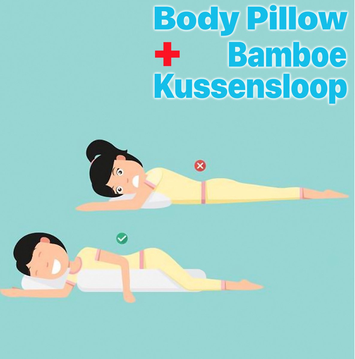 Ondersteunend Lichaamskussen - 40 x 140cm + gewatteerde kussensloop ...