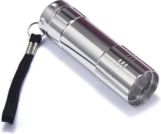 Mini zaklamp 9 LED Aluminium UV Ultra Violet paars licht - Zilver | bol