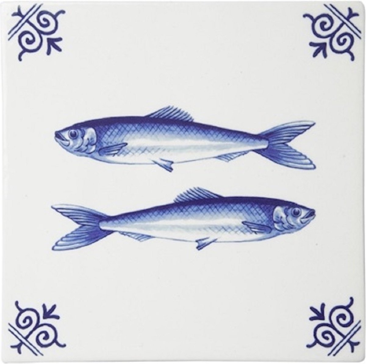 Tegel Vissen | Delfts Blauw | Heinen Delfts Blauw | Souvenir | 13 x 13 ...