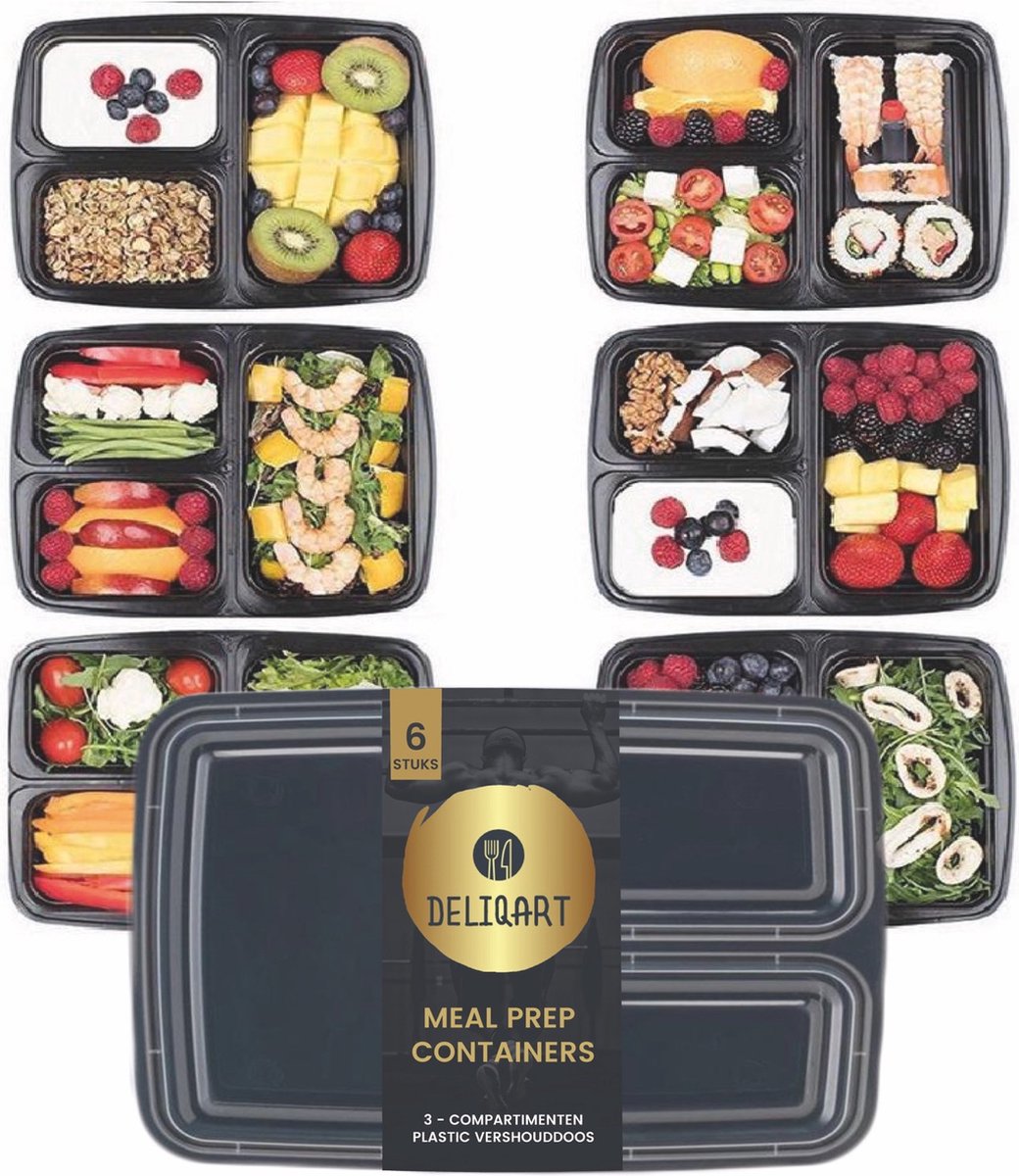 Meal Prep Bakjes Met 3 Compartimenten - 6 Stuks - Vershoudbakjes - Meal ...