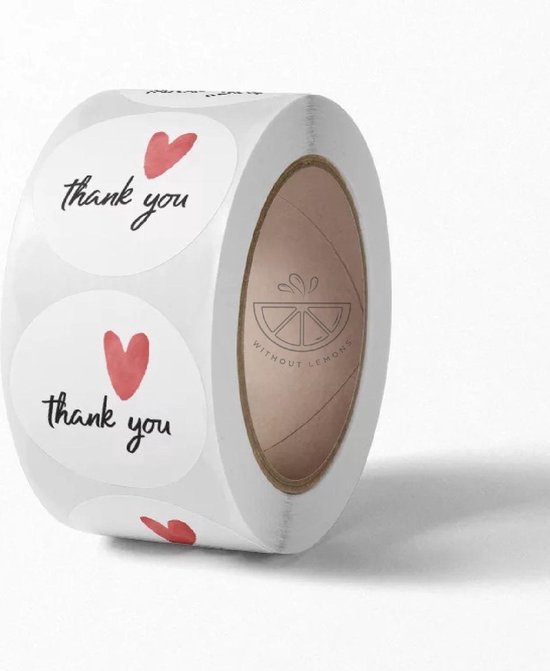 Without Lemons Thank You Wit met Hartje Sluitsticker 500 stuks (2.5CM) | Bedankje |... | bol