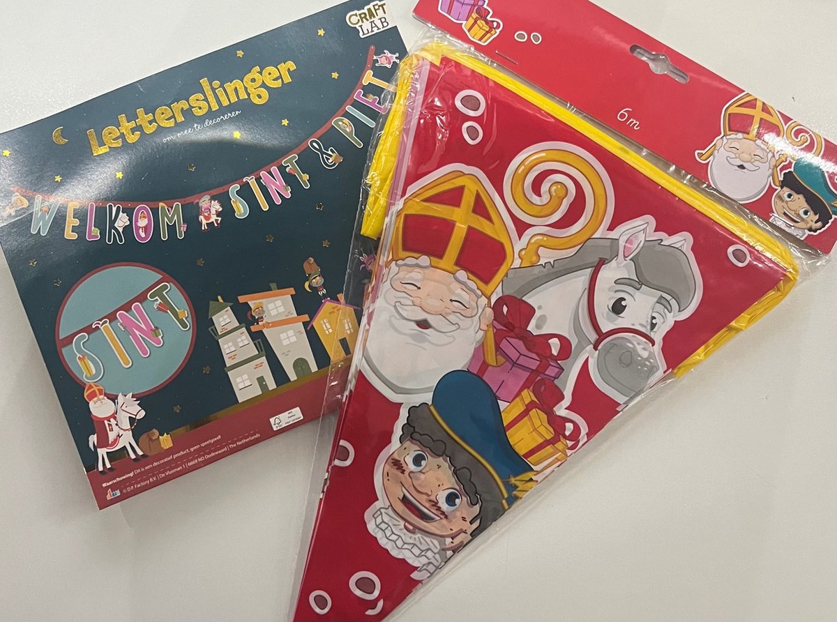 Sinterklaas en piet letterslinger en vlaggetjes - welkom sint en piet - vlaggenlijn 6... | bol