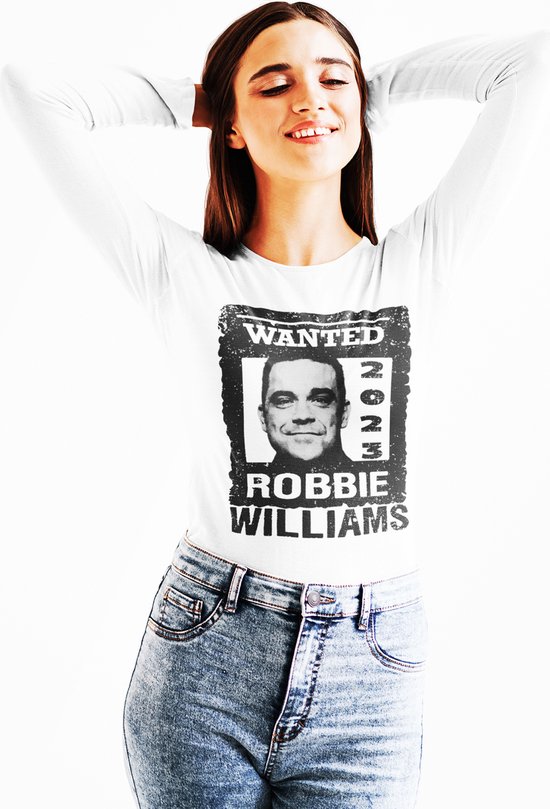 B & C - Dames T Shirt Robbie Williams - Lange Mouw - Wit - Maat S | bol.com