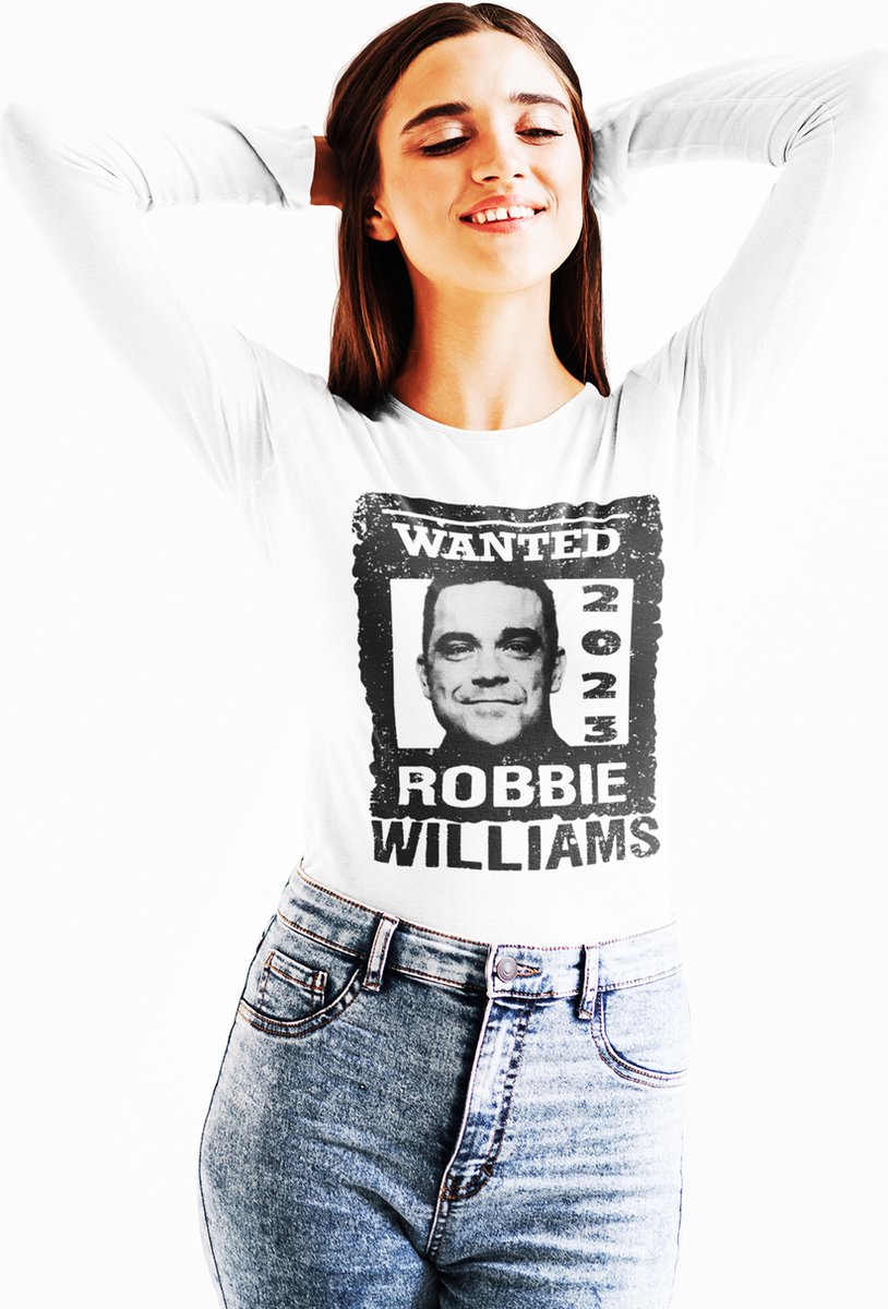 B & C - Dames T Shirt Robbie Williams - Lange Mouw - Wit - Maat S | bol.com
