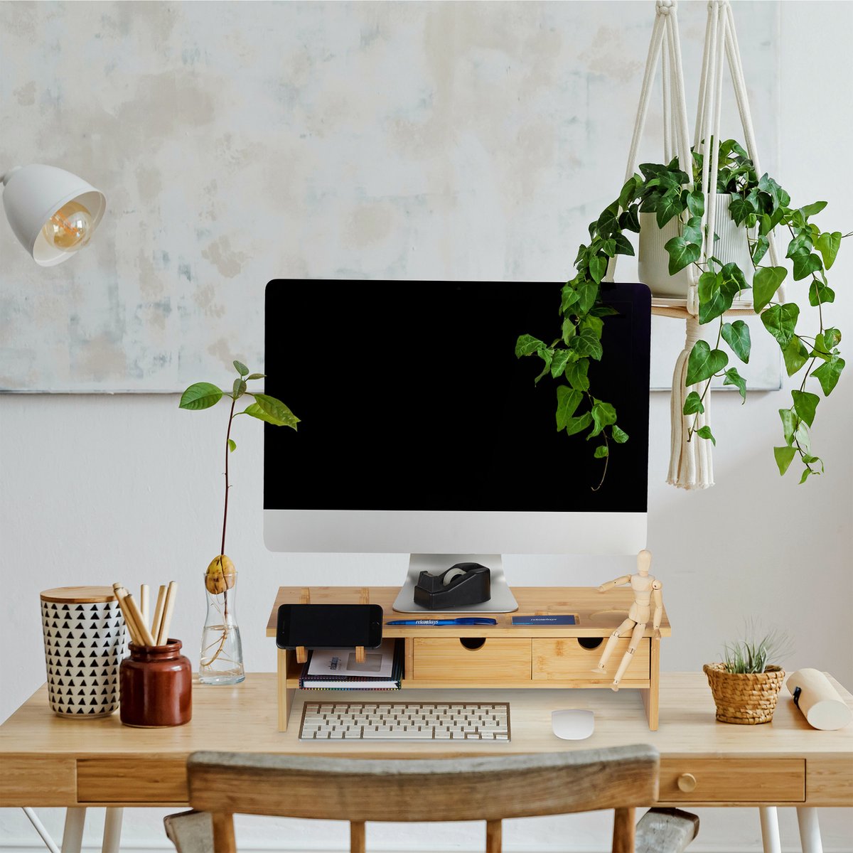 Relaxdays monitorstandaard bamboe - beeldscherm verhoging ...