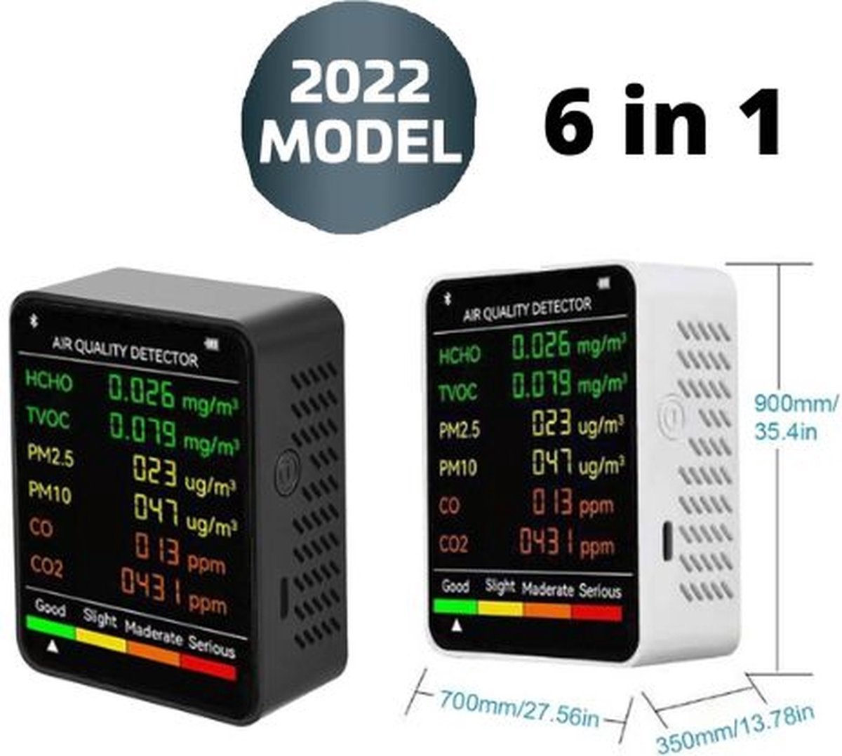6 In 1 CO2 meter - Luchtkwaliteitmeter - CO2 Melder - Monitor ...