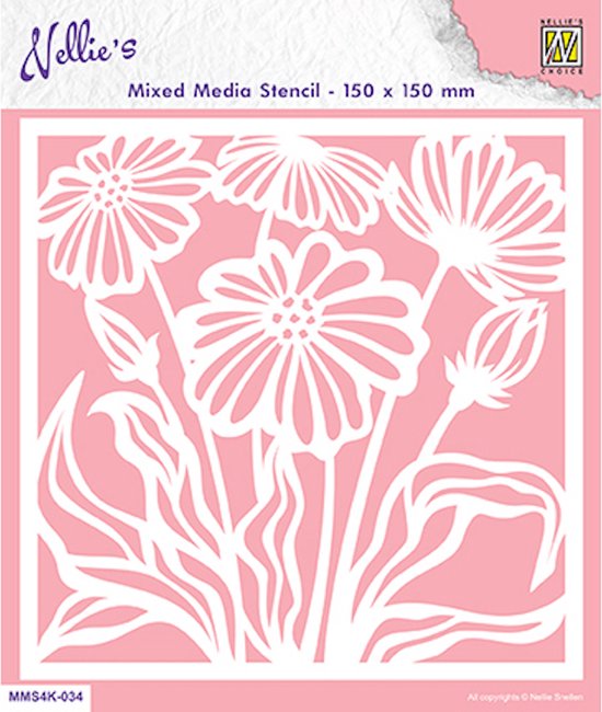 MMS4K-034 - Nellie Snellen - 15x15 cm Mixed Media Stencil flowers ...