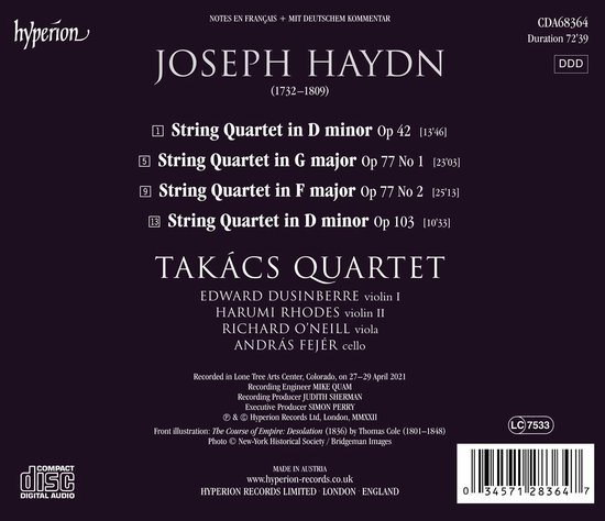 Haydn: String Quartets, Op. 42, 77 & 103, Takács Quartet | CD (album) | Muziek | bol.com