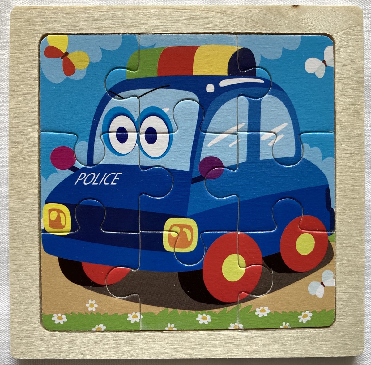 Houten puzzel - 9 delig - montessori - politie auto | bol.com
