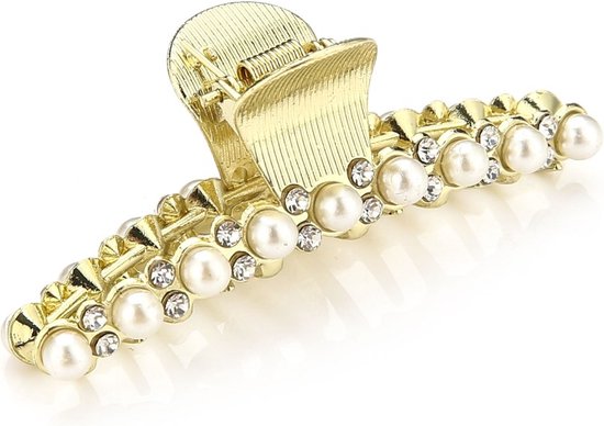 Haarklem - Haarclip - Luxe - Strass - Parels - Goudkleurig | bol