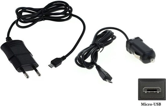 1.0A Micro USB set. Lader en autolader. 1 m lang snoer. Oplader adapter past op o.a.... | bol.com