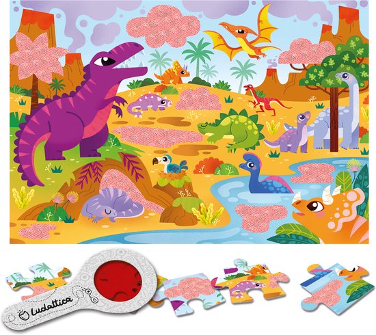 Ludattica Puzzels: SECRET PUZZEL DINOS, 18x18x10cm, 24-delig, 35x50cm, met... | bol.