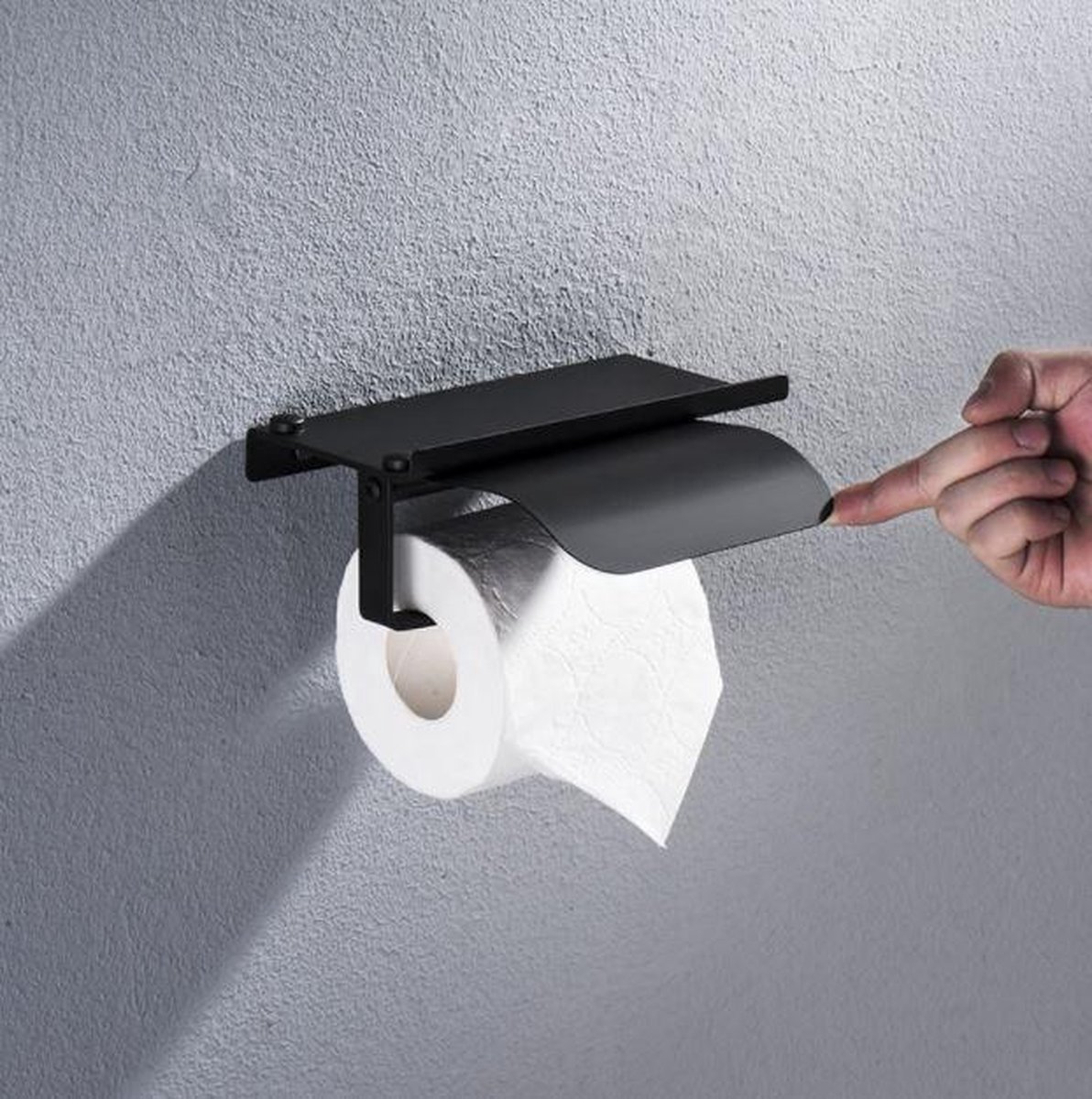 Toiletrolhouder- Wc rolhouder met Plankje - Zwart - Zelfklevend / Boren ...