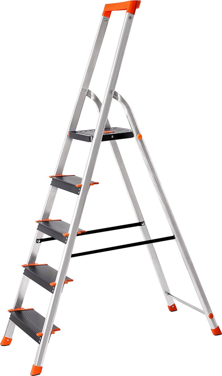 Trapladder - Keukentrap - Vouwladder - Huishoudtrap 5 treden - Antislip - Met... | bol.com