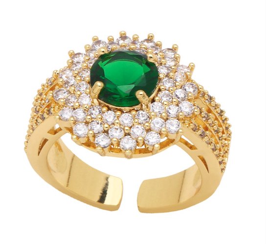 Ring met groene steen en kleine steentjes | goud gekleurd | bol.com