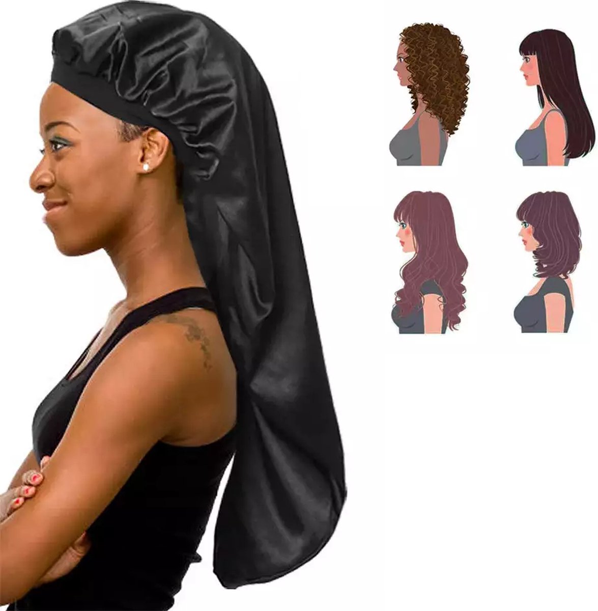 ZERO 90® Professionele slaapmuts voor lang haar - satijnen bonnet ...