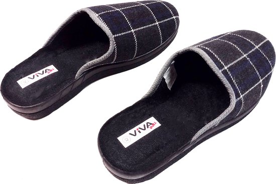 Instap Sloffen Heren – Pantoffels – Zwart Wit/Blauwe Ruit maat 43 | bol.com