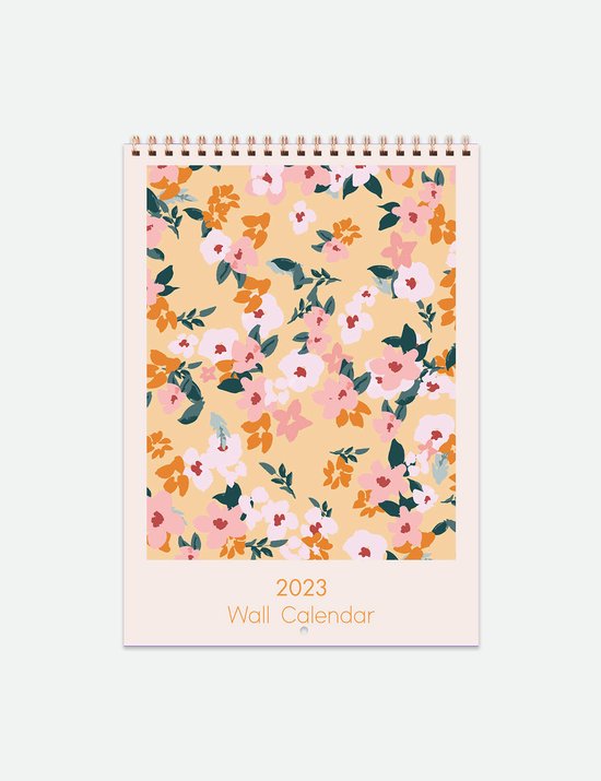 2023 Wandkalender - Vintage oranje bloemen - 2023 kunst aan de muur ...