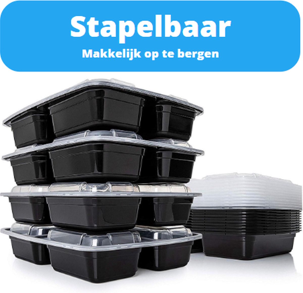 Meal Prep Bakjes Met 3 Compartimenten - 20 Stuks - Vershoudbakjes ...