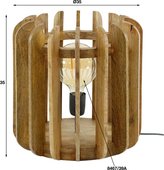 Crea - Tafellamp 1 Lichtpunt - stripes - mango hout - Industrieel ...