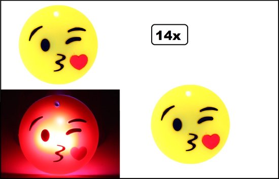 14x Smiley kusje pin met licht - Themafeest festival party smiley fun ...