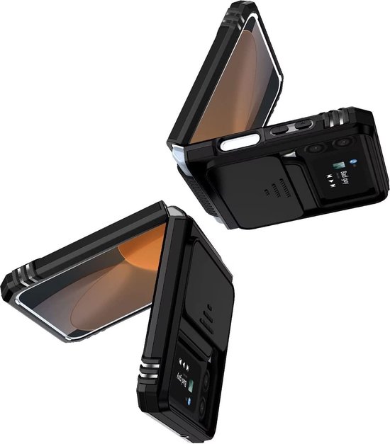 Samsung Galaxy Z Flip 4 Camera Slider hoesje met Ring houder - Zwart | bol