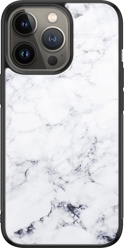 Apple iPhone 13 Pro hoesje glas - Marmer grijs - Hard Case - Zwart ...