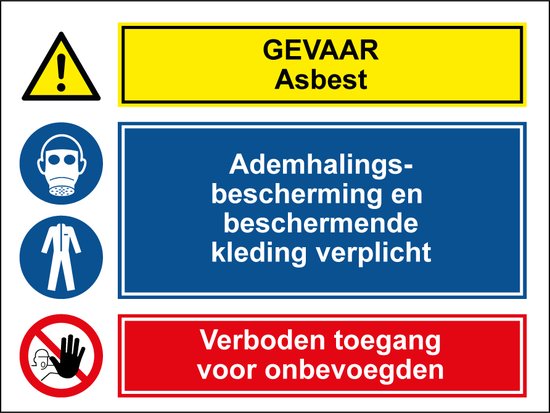 Bouwplaats gevaar asbest bord - dibond met boorgaten 800 x 600 mm | bol