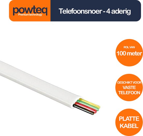 Powteq - Rol 100 meter telefoonsnoer - Telefoonkabel - Zonder stekkers ...