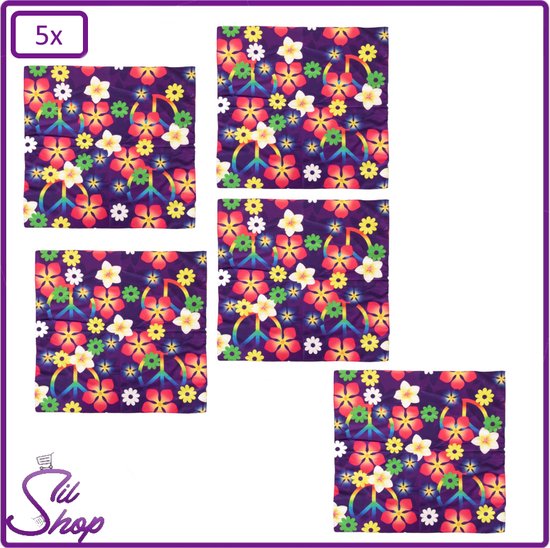 5x Bandana flower power print 70x70cm - thema feest toppers flowerpower ...