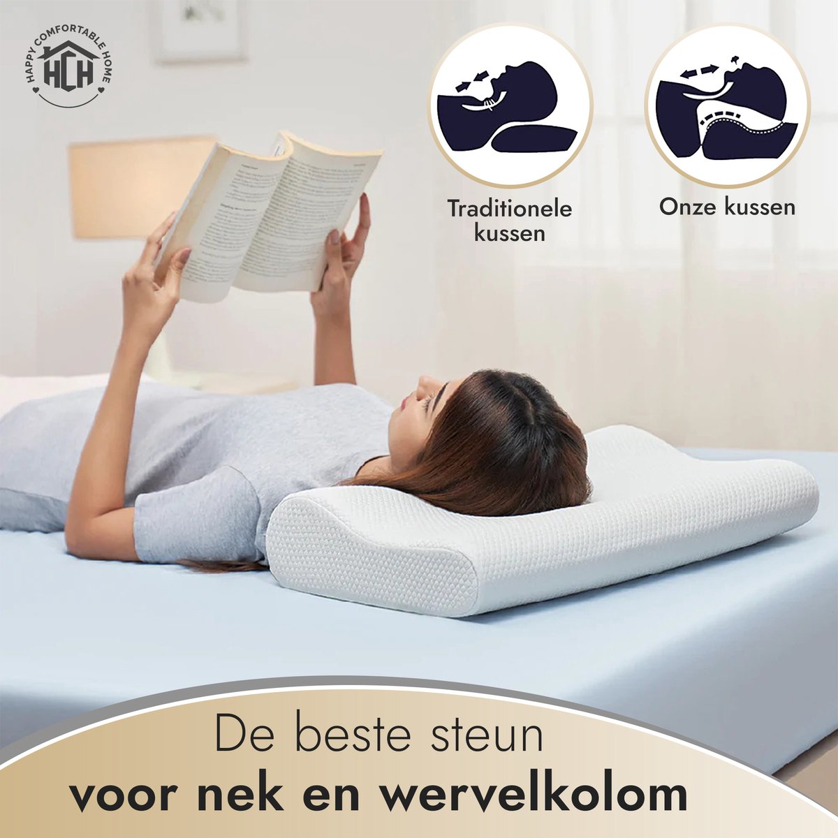 HCH Hoofdkussen – Slaapkussen – Hoofdkussen nekklachten – Hoofdkussen traagschuim –... | bol.com