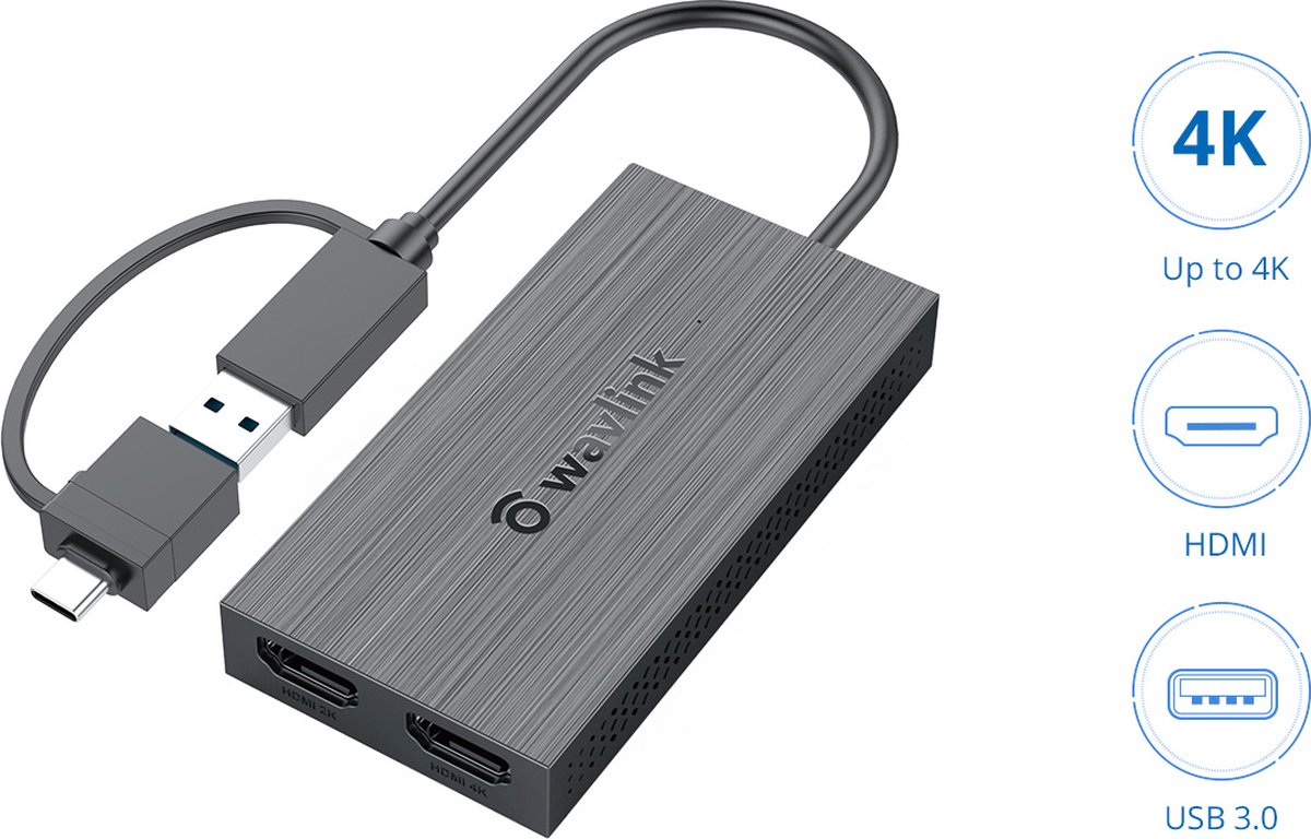 Wavlink UG7602HC USB3.0-USB-C naar 4K HDMI Dual Display Adapter | bol.com