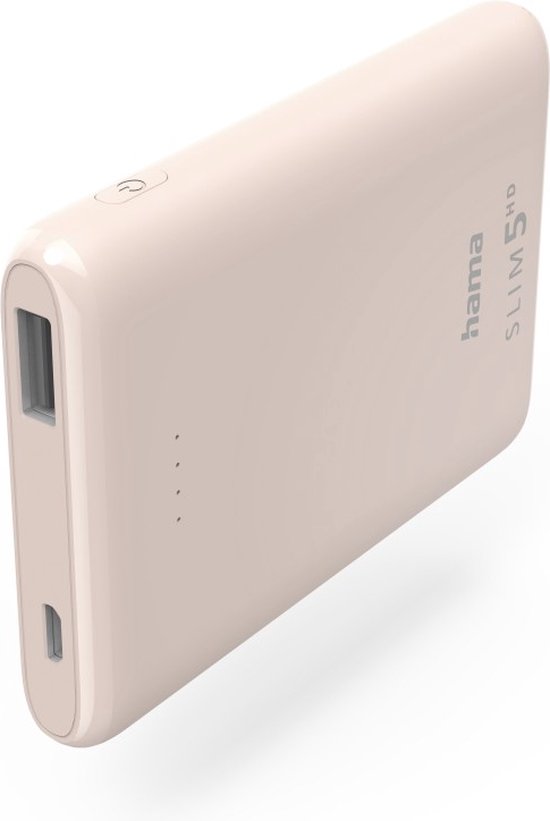 Hama Power Pack "SLIM 5HD" 5000mAh, uitgang: USB-A, lichtroze | bol