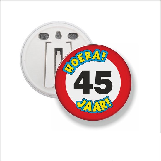 Button Met Clip 58 MM - Hoera 45 Jaar | bol.com