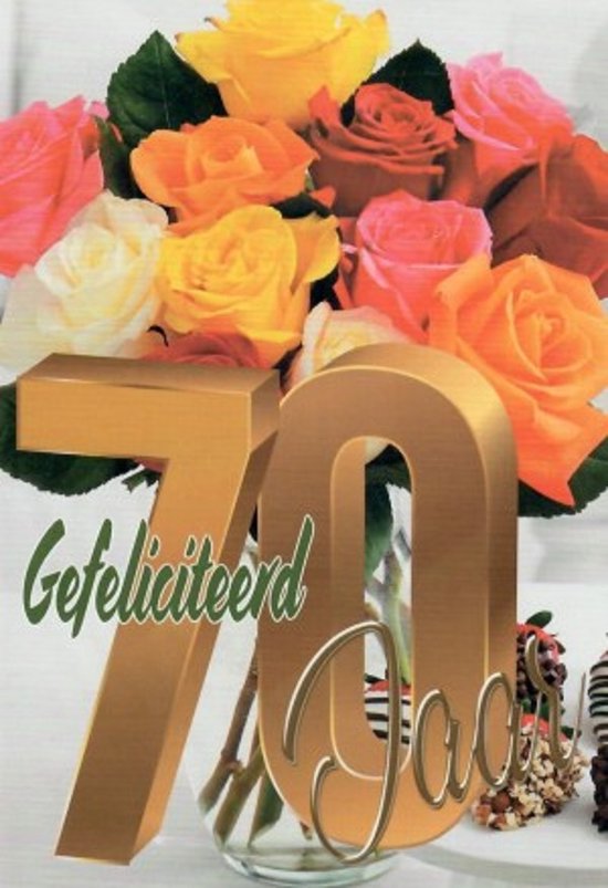 70 jaar, van harte gefeliciteerd! Een bijzondere kaart met versierde aardbeien en... | bol
