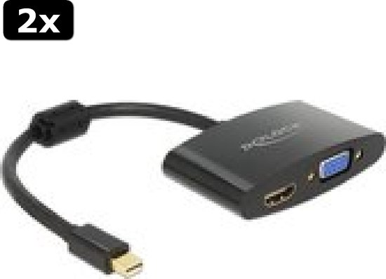 2x Premium Mini DisplayPort 1.1a naar HDMI en VGA adapter / zwart - 0 ...