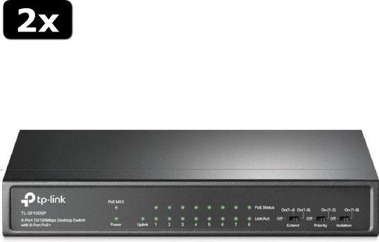 2x TPL-Link TL-SF1009P - Netwerk Switch - 8 poorten | bol