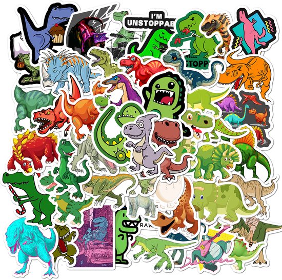 Dinosaurus Cartoon Stickers - T-Rex - Stickers Kinderen - set 50 stuks ...