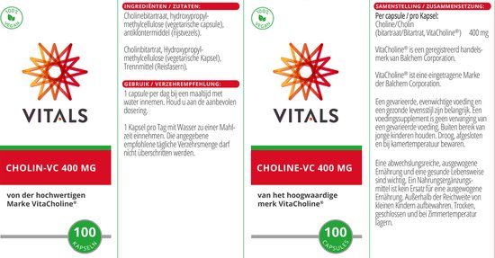 Vitals - Choline-VC 400 mg - 100 capsules - van het hoogwaardige merk ...